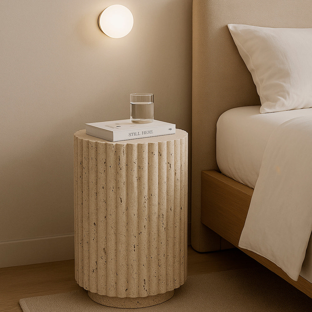 Mesa Lateral Pali de Mármol y Travertino – Makrana Home Decor